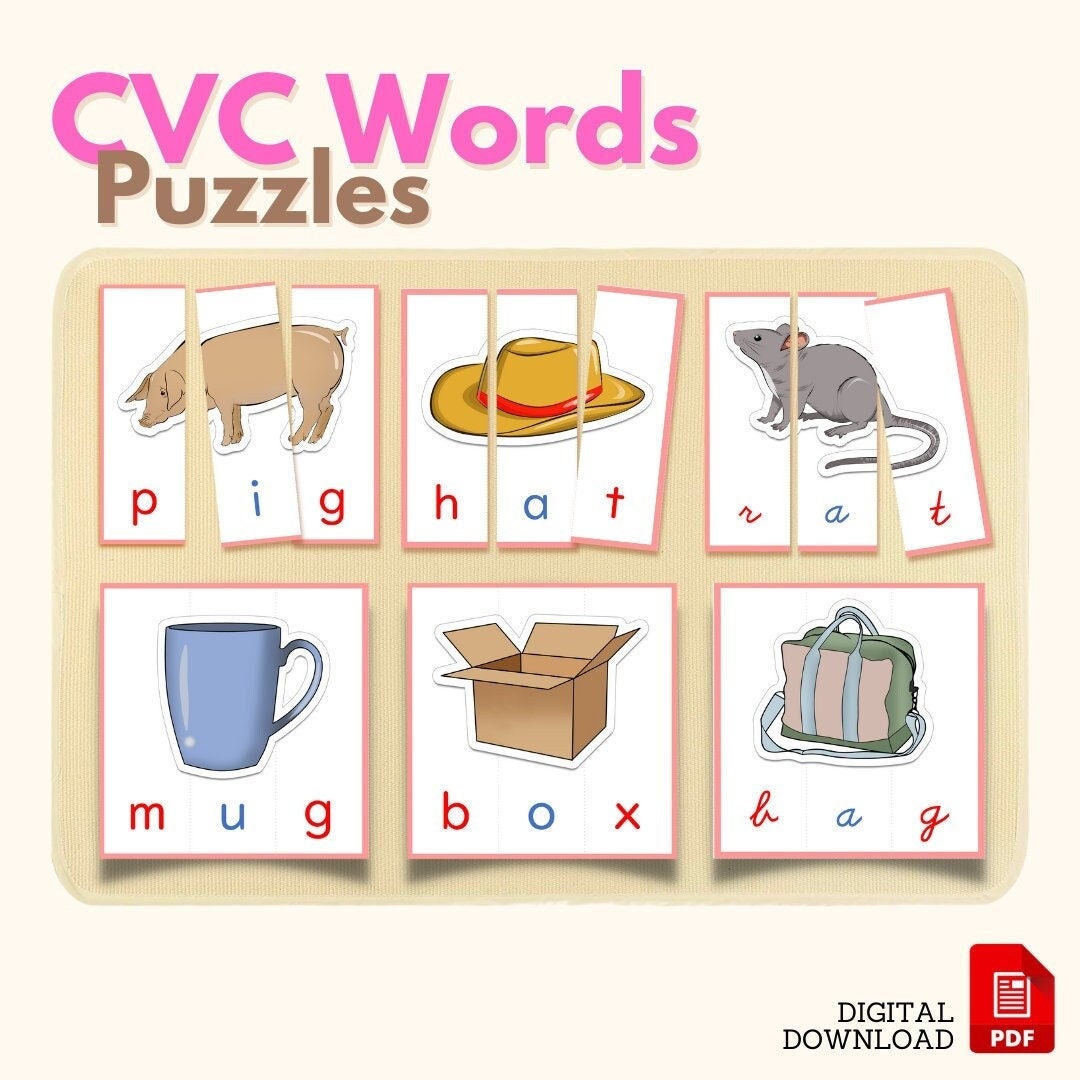 CVC Words Montessori Puzzle Game Pink Language Series PBG Montessori ...