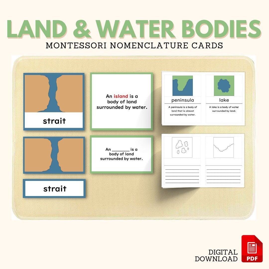 Landforms Bodies of Water Montessori Nomenclature 5-part Card Booklet ...