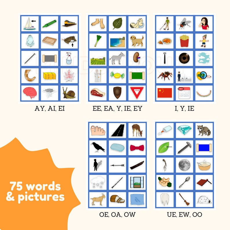 Phonetic Reading Long Vowel Sound Picture Card Montessori Object Box ...