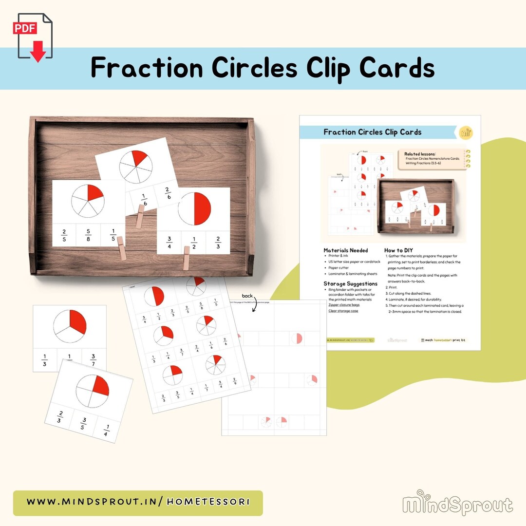 Fraction Circles Clip Cards Montessori Material Math Extension Activity ...