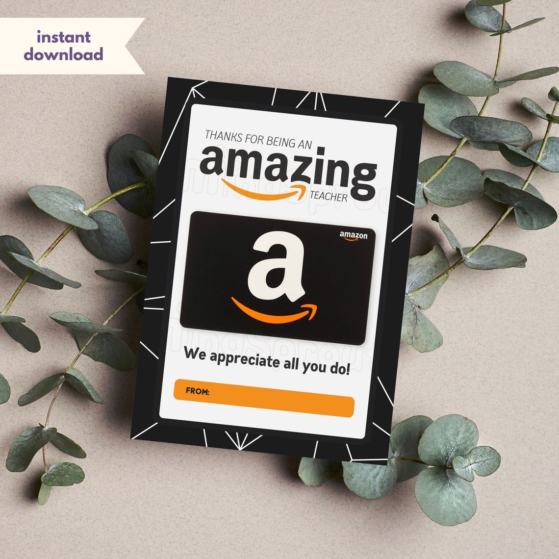 Amazon Gift Card Holder Gift for Teacher Appreciation Printable ...