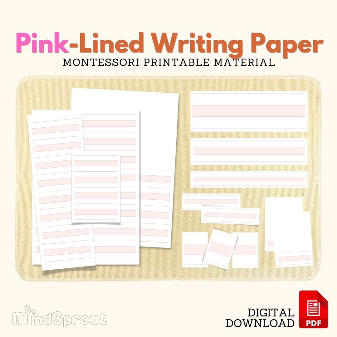 Montessori Pink Lined Writing Paper Sheets Strips and Booklet ...