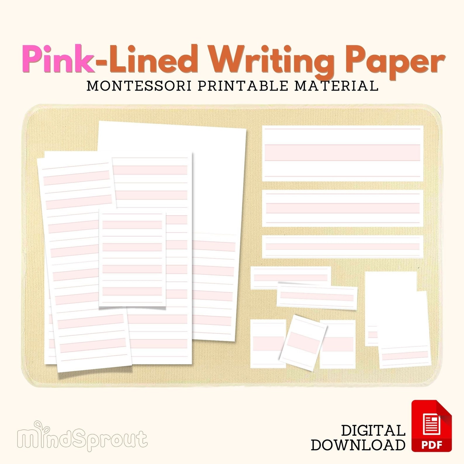 Montessori Pink Lined Writing Paper Sheets Strips and Booklet ...