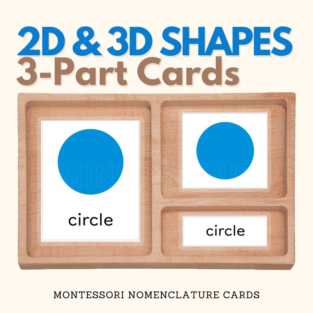 Montessori 2D 3D SHAPES Three Part Cards Montessori Nomenclature 3-part ...