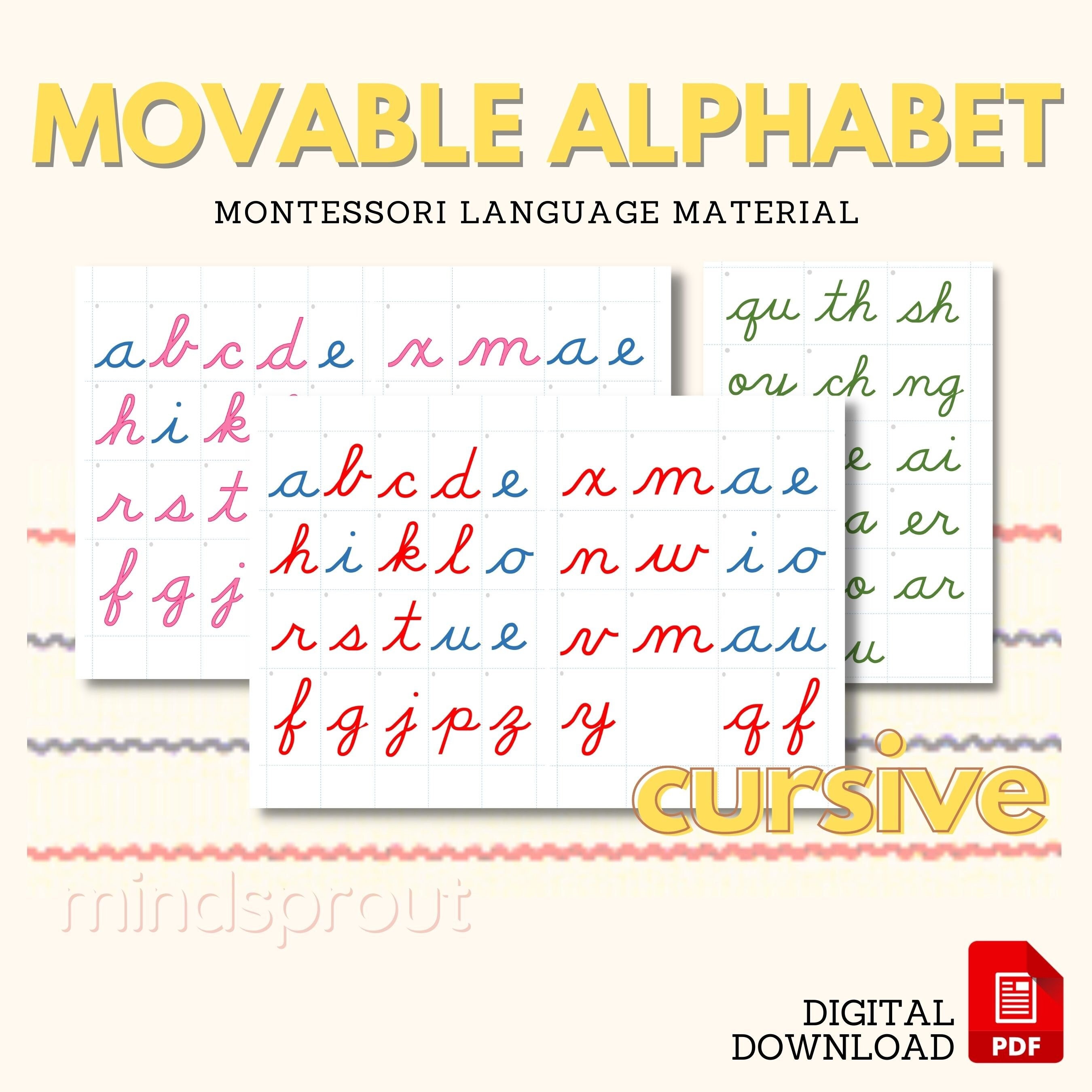 CURSIVE Small Movable Alphabet Letter Montessori Language Material ...