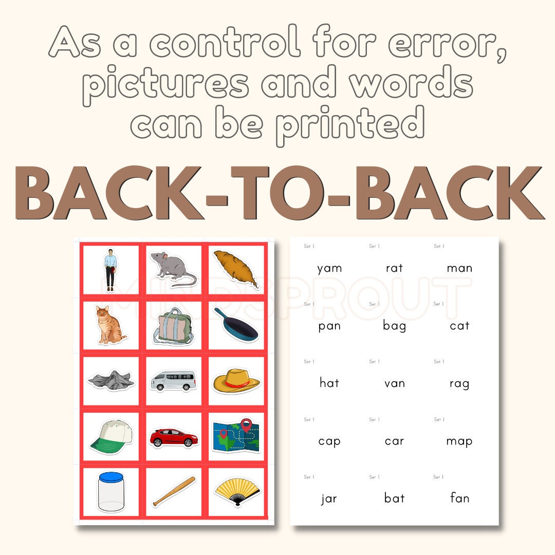 Montessori Language CVC Words Phonetic Reading Level 1 RED Picture ...