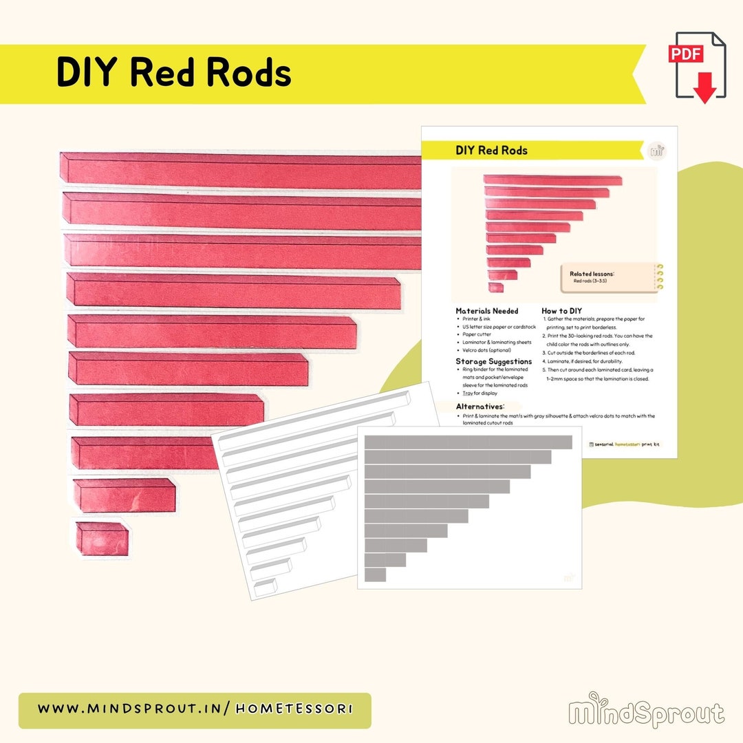 DIY Red Rods Montessori Sensorial Material Extension Worksheet ...
