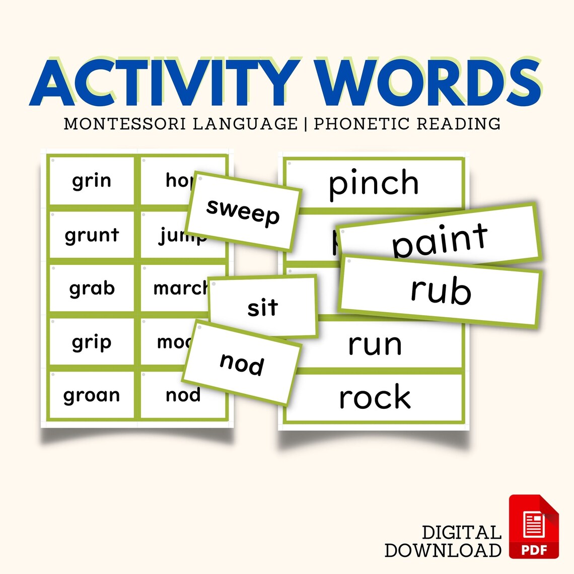 Phonetic Activity Words Phonic Decodable Verbs Montessori Language ...