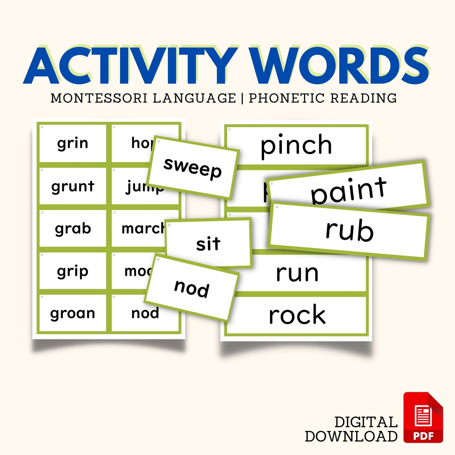 Phonetic Activity Words Phonic Decodable Verbs Montessori Language ...
