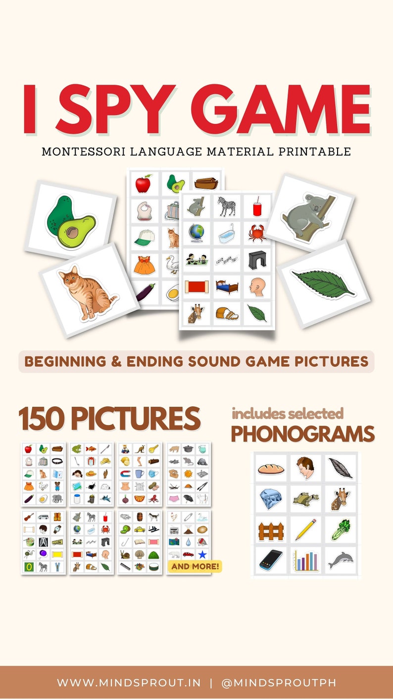 I Spy Sound Game Picture Cards Alphabet Letters DIY Montessori Language ...