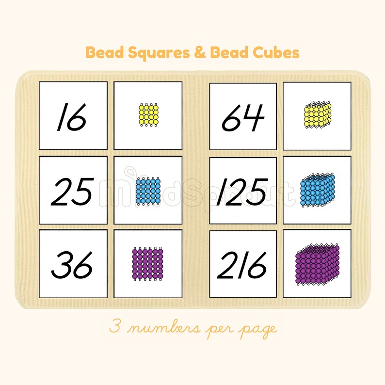 Ten Boards Ten Beads Colored Square Colored Cube Montessori Math ...