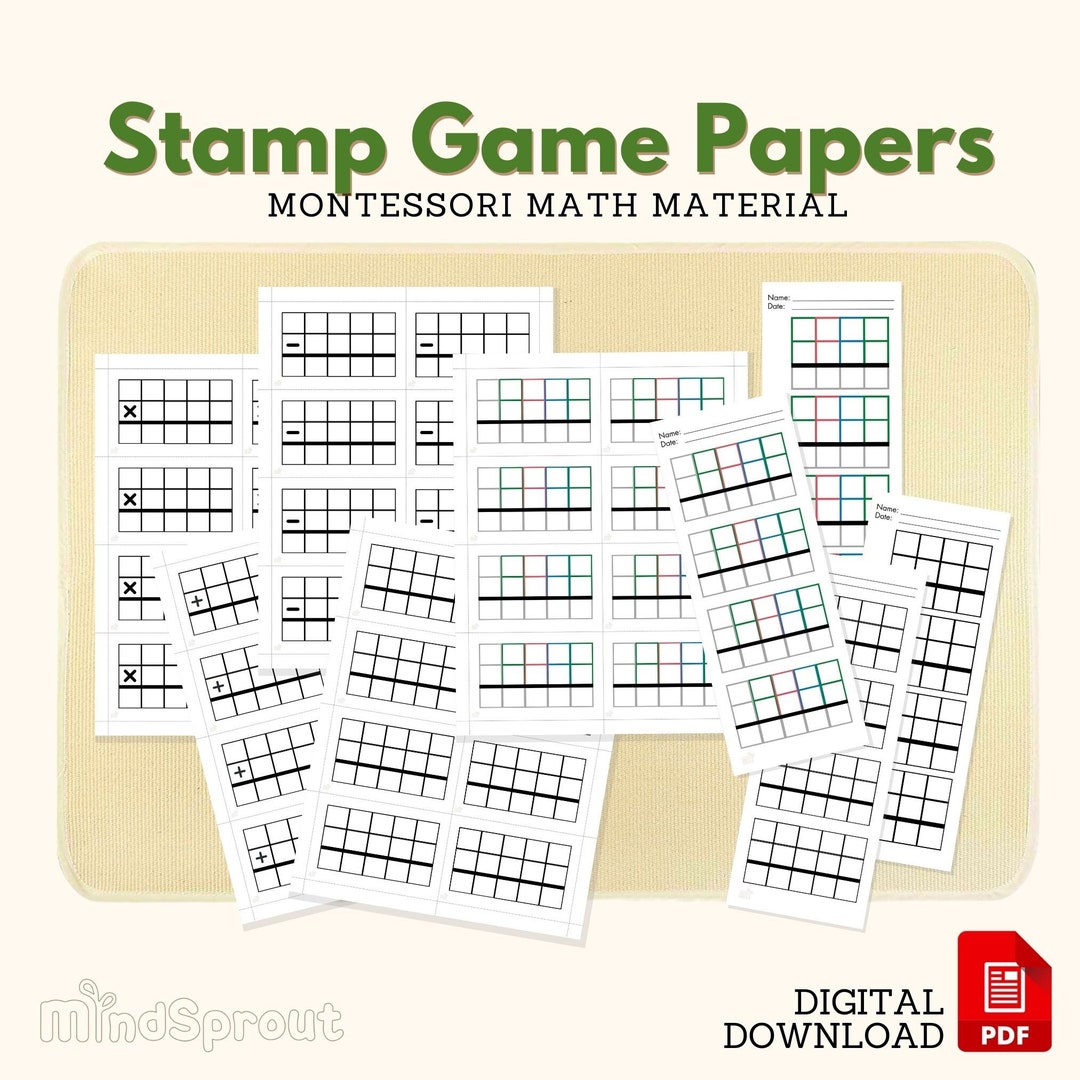 Montessori Equation Paper Montessori Stamp Game Paper Montessori Graph ...