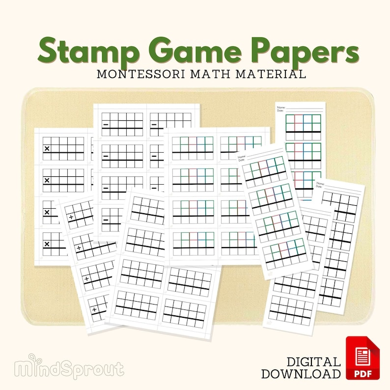 Montessori Equation Paper Montessori Stamp Game Paper Montessori Graph ...