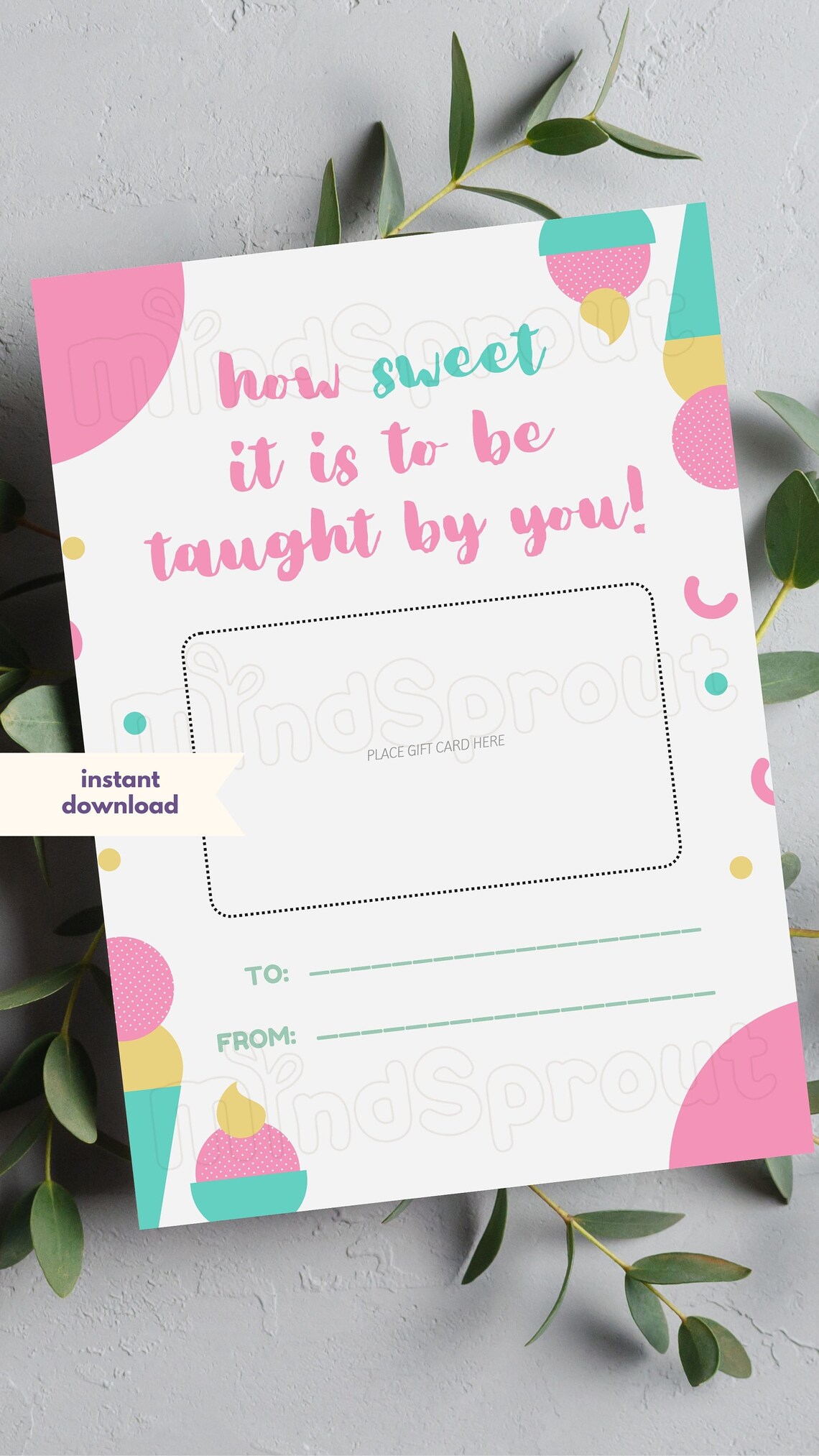 Teacher Gift Card Holder Ice Cream Gift for Teacher Appreciation Sweet ...