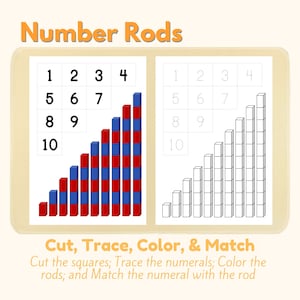 Number Rods Montessori Math Material Extension Activity Matching Cards ...