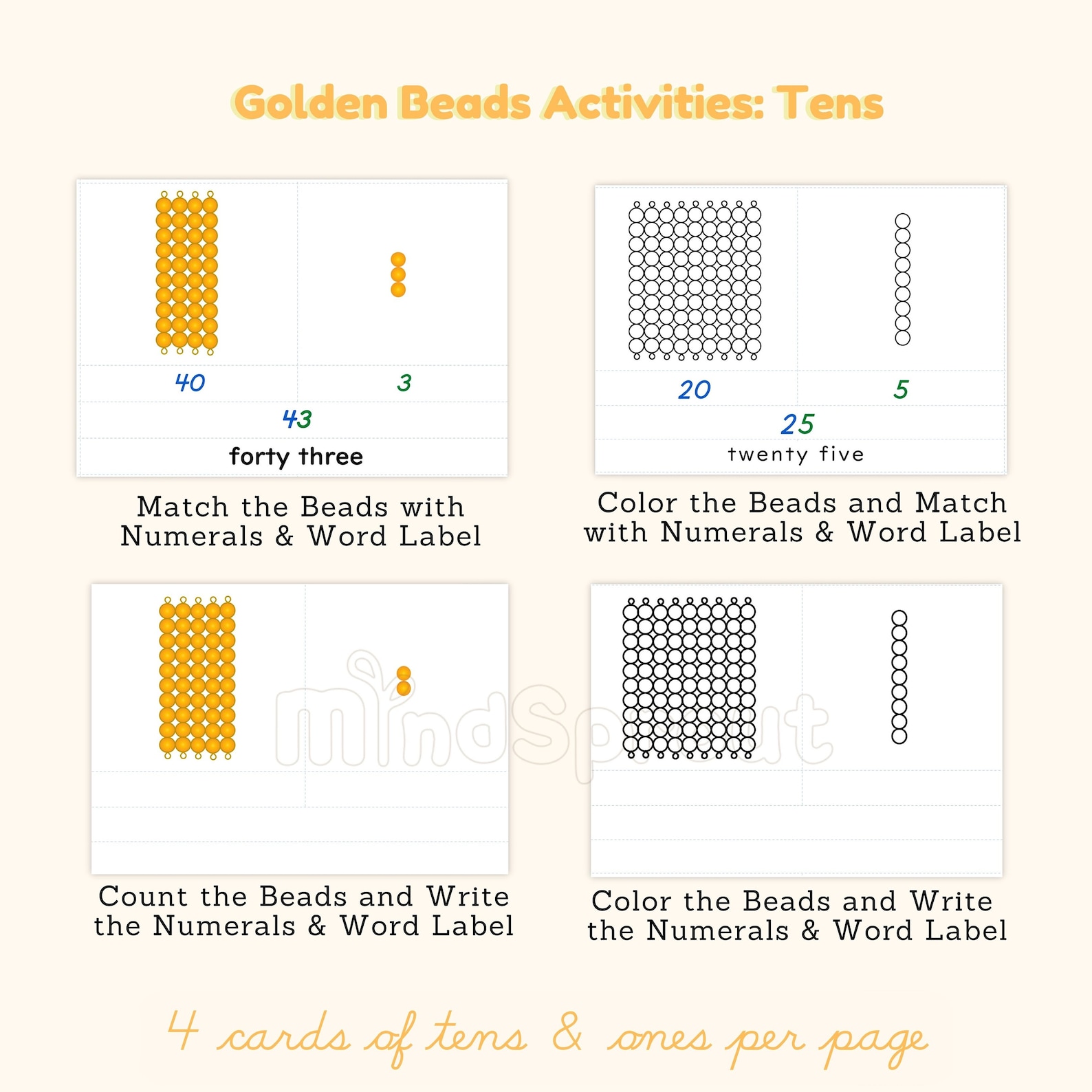 Golden Beads Material Large Number Cards BUNDLE Montessori Math ...
