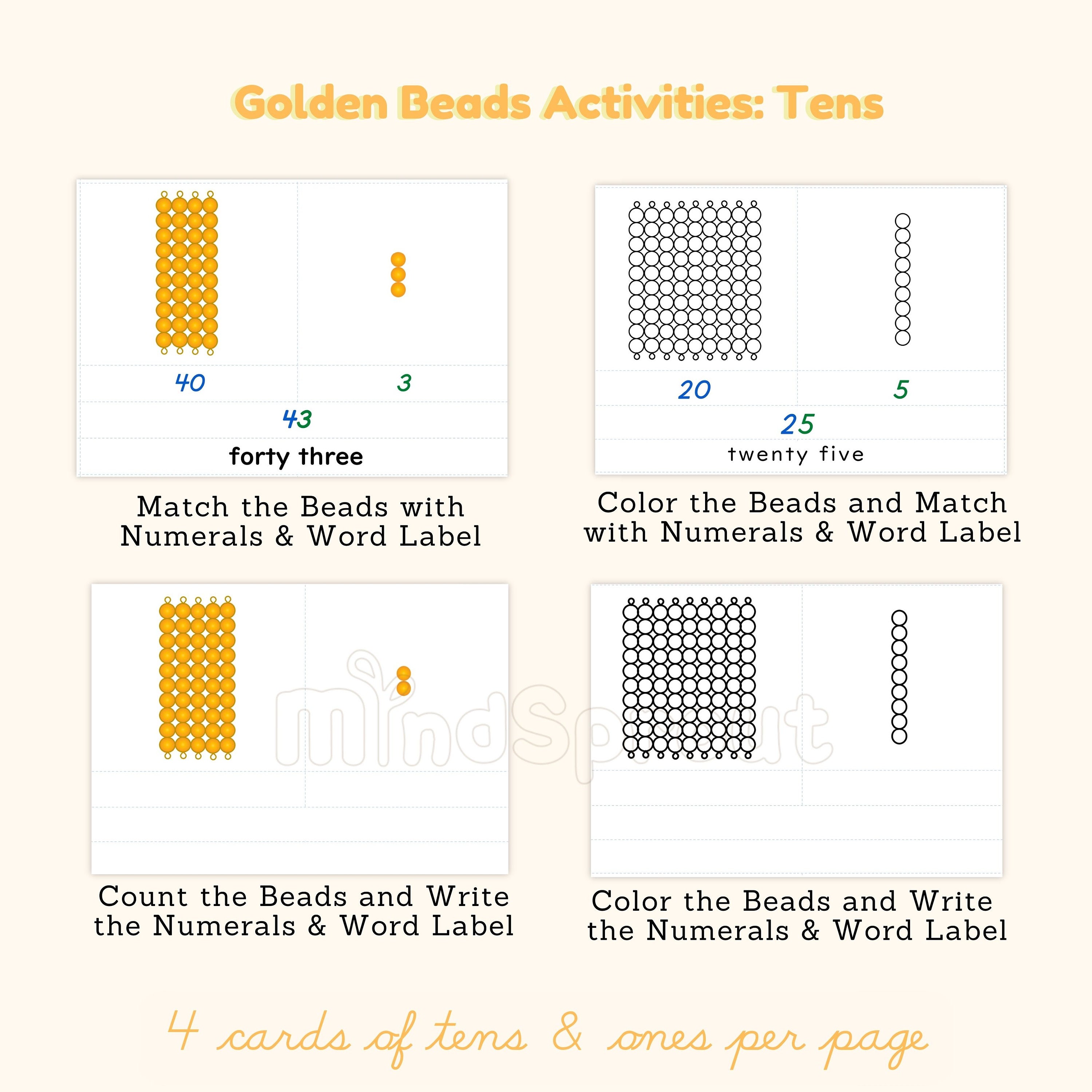 Golden Beads Nomenclature Cards Montessori Math Extension Activity ...