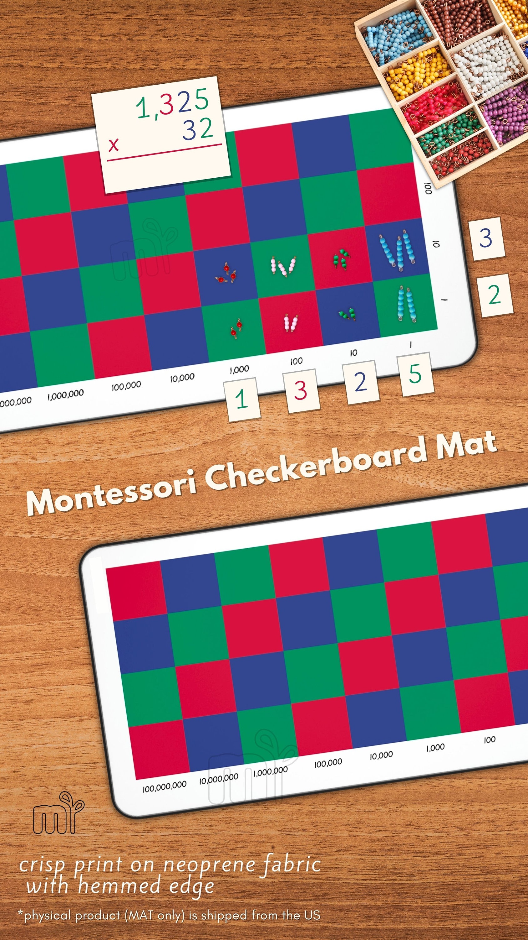 Montessori Checkerboard Mat Multiplication Work Mat Montessori Math ...