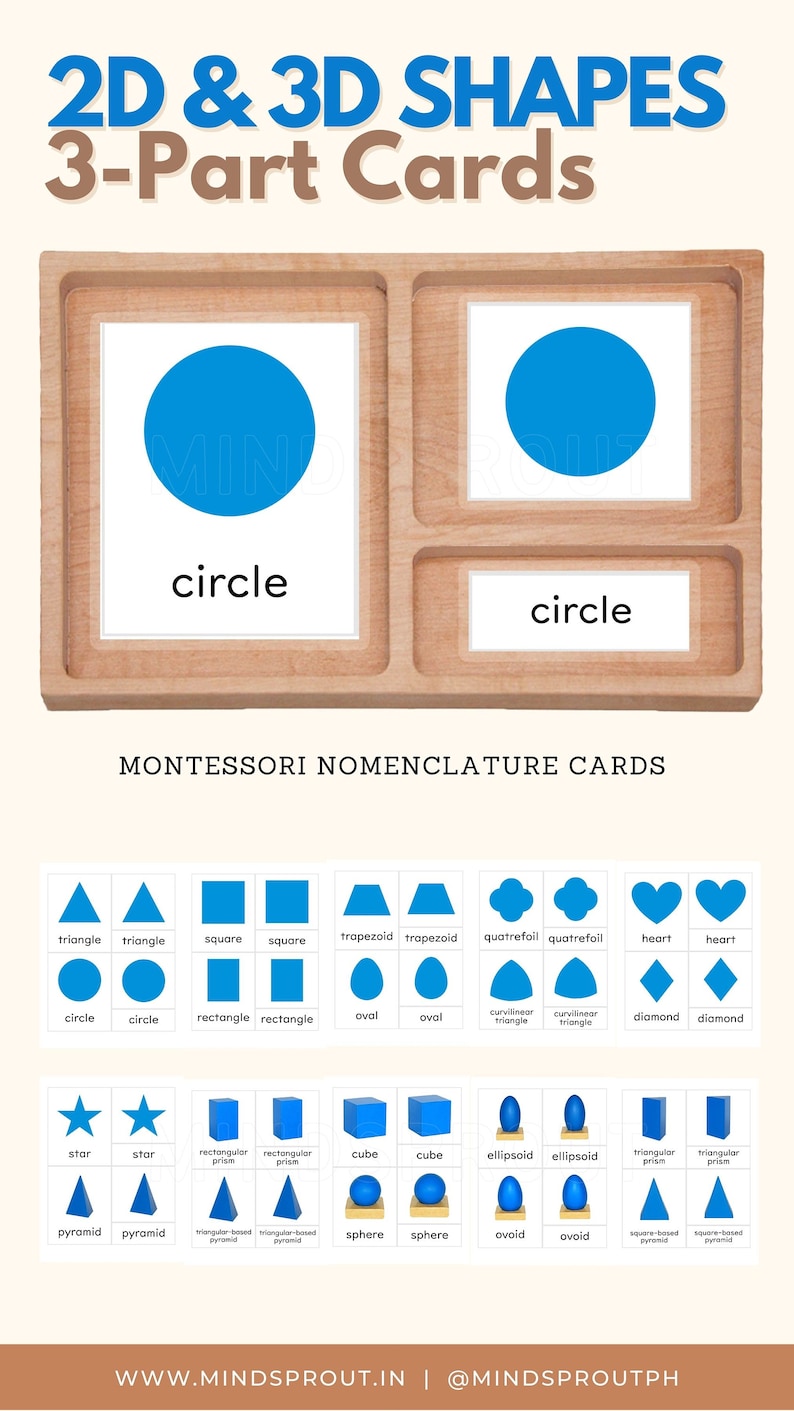 Montessori 2D 3D SHAPES Three Part Cards Montessori Nomenclature 3-part ...