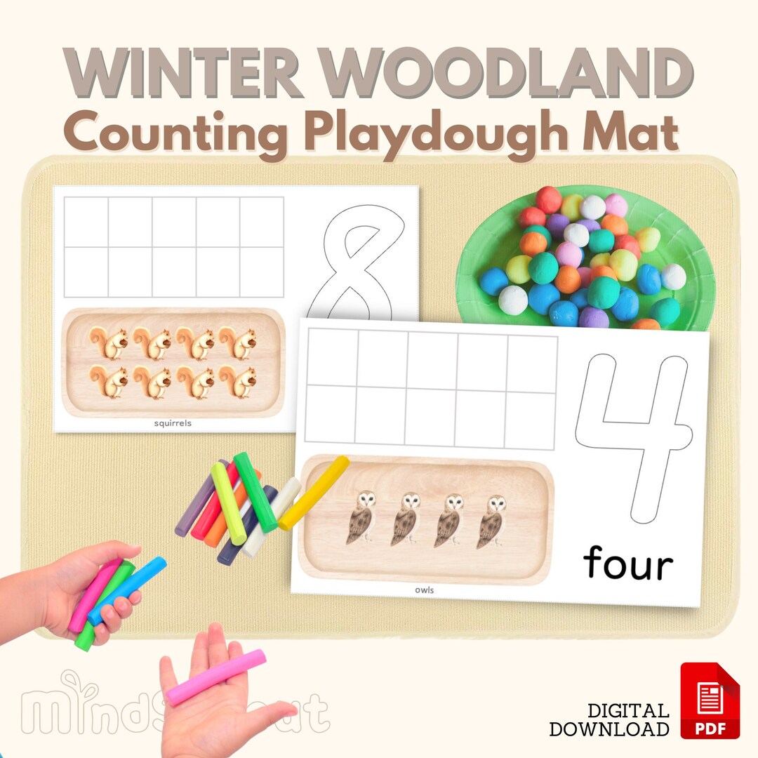 Preschool Learning Worksheet Winter Woodland Play Dough Counting Mats ...