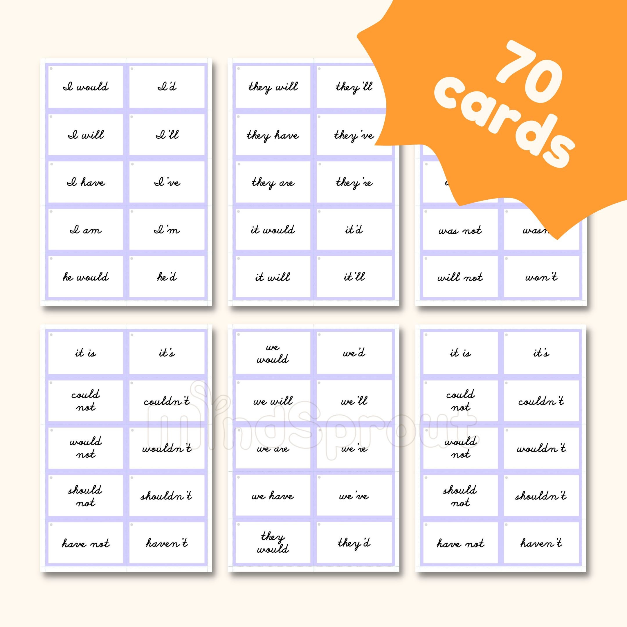 Word Contractions CURSIVE Montessori Language (Download Now) - Etsy