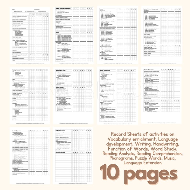 Primary Montessori Activities Monitoring Record Sheets Scope and ...