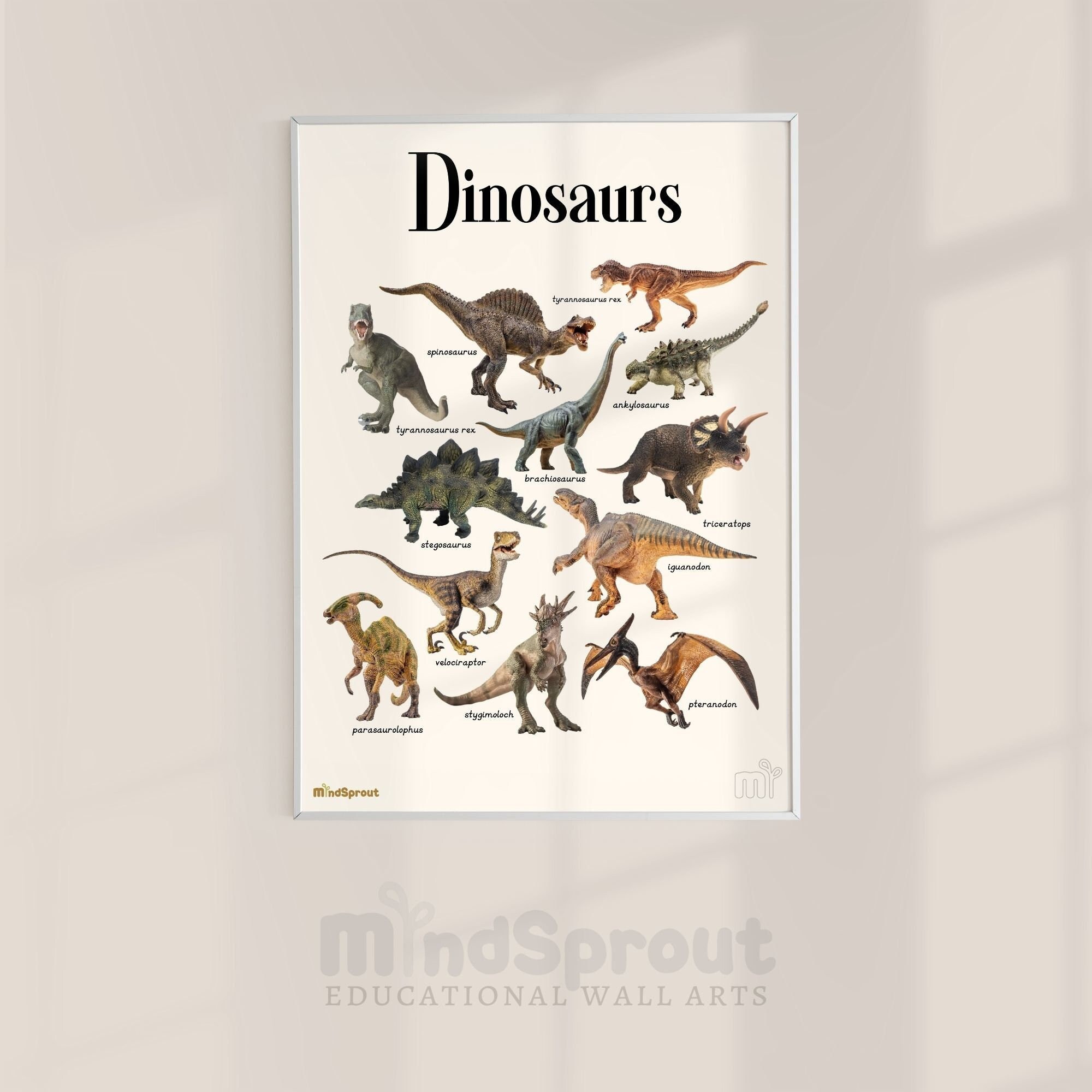 Educational Wall Art Montessori Chart Dinosaurs Poster Home Decor for ...