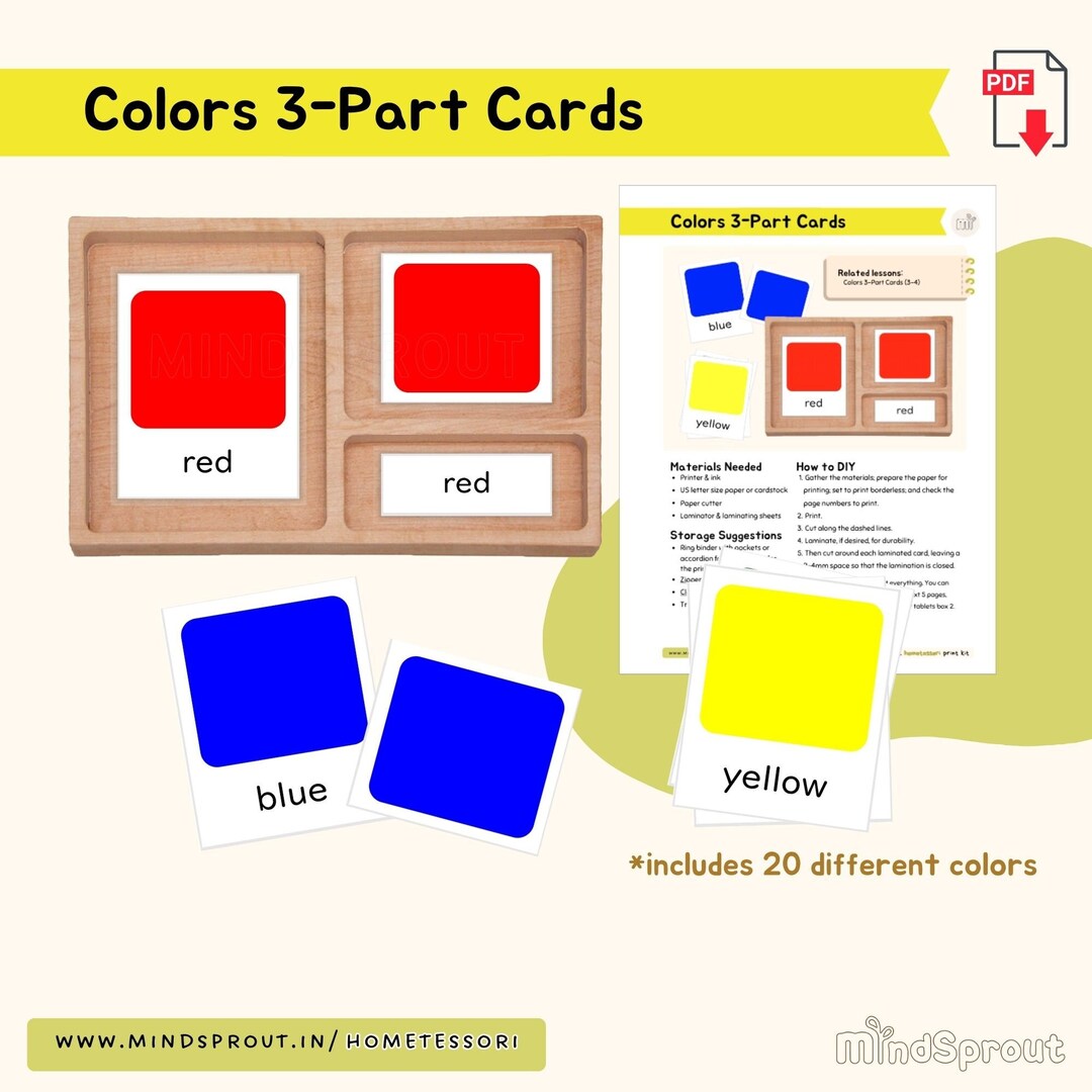 Colors Montessori 3-part Cards Vocabulary Building Activity for Toddler ...
