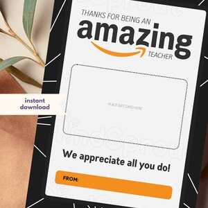 Amazon Gift Card Holder Gift for Teacher Appreciation Printable ...