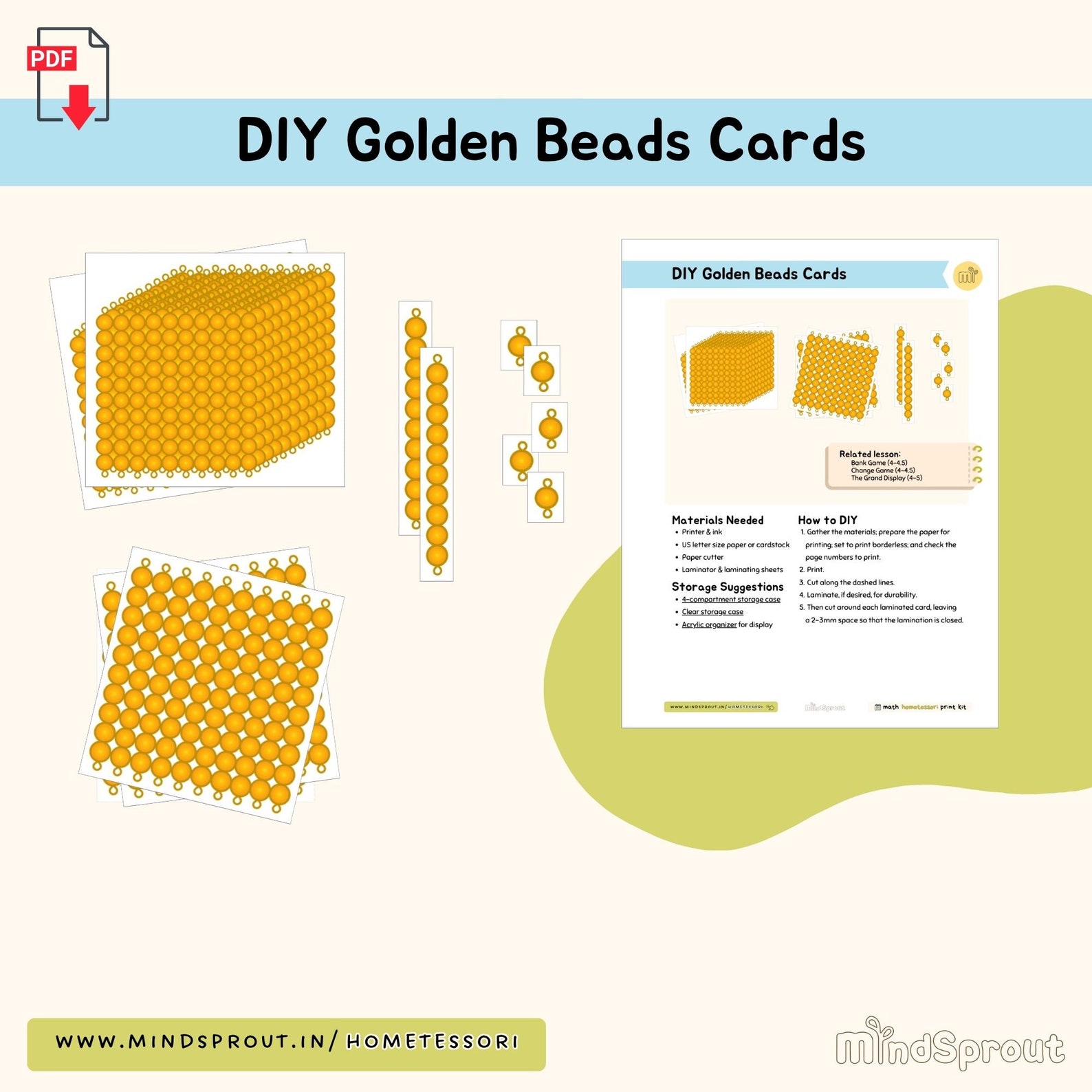 Colored Beads DIY Golden Beads Montessori Math Material Activity DIY ...