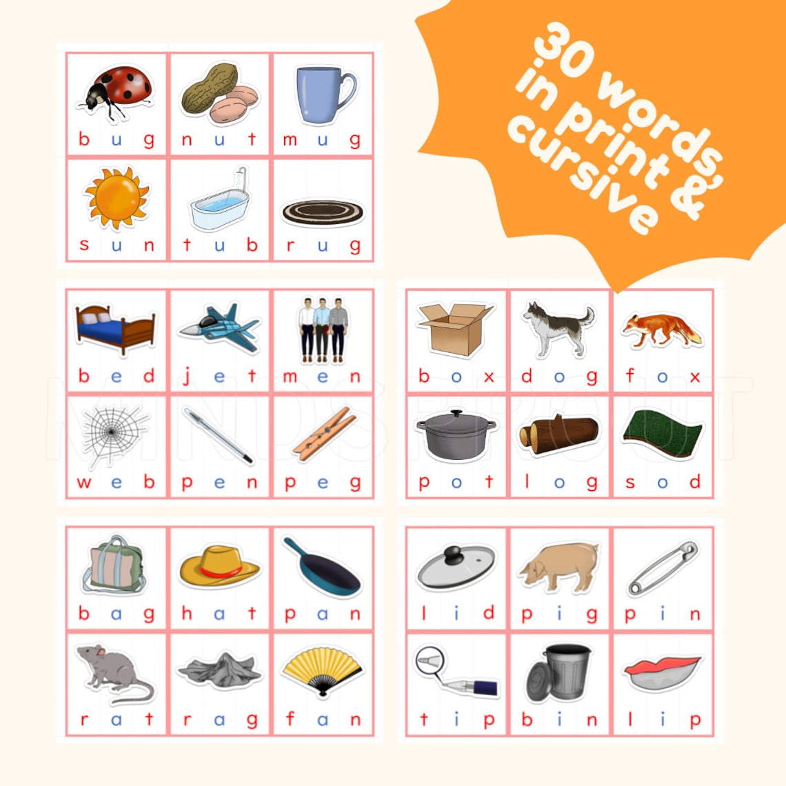 CVC Words Montessori Puzzle Game Pink Language Series PBG Montessori ...