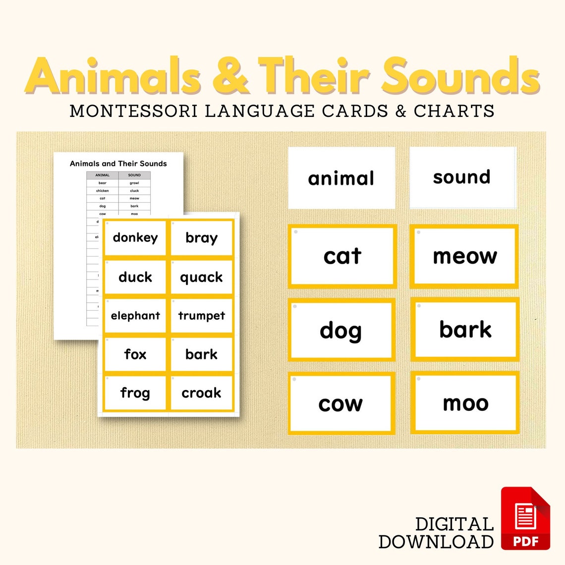Animal Vocabulary Cards Charts Montessori Language Material BUNDLE ...