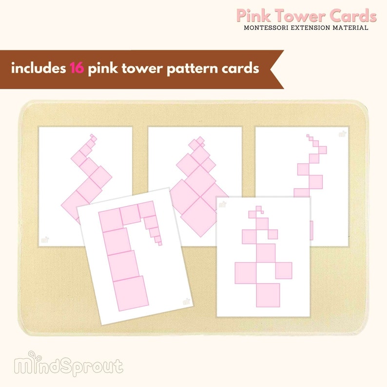 Pink Tower Cards Montessori Sensorial Material Pink Tower Pattern Cards ...