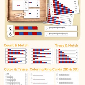 Number Rods Montessori Math Material Extension Activity Matching Cards ...