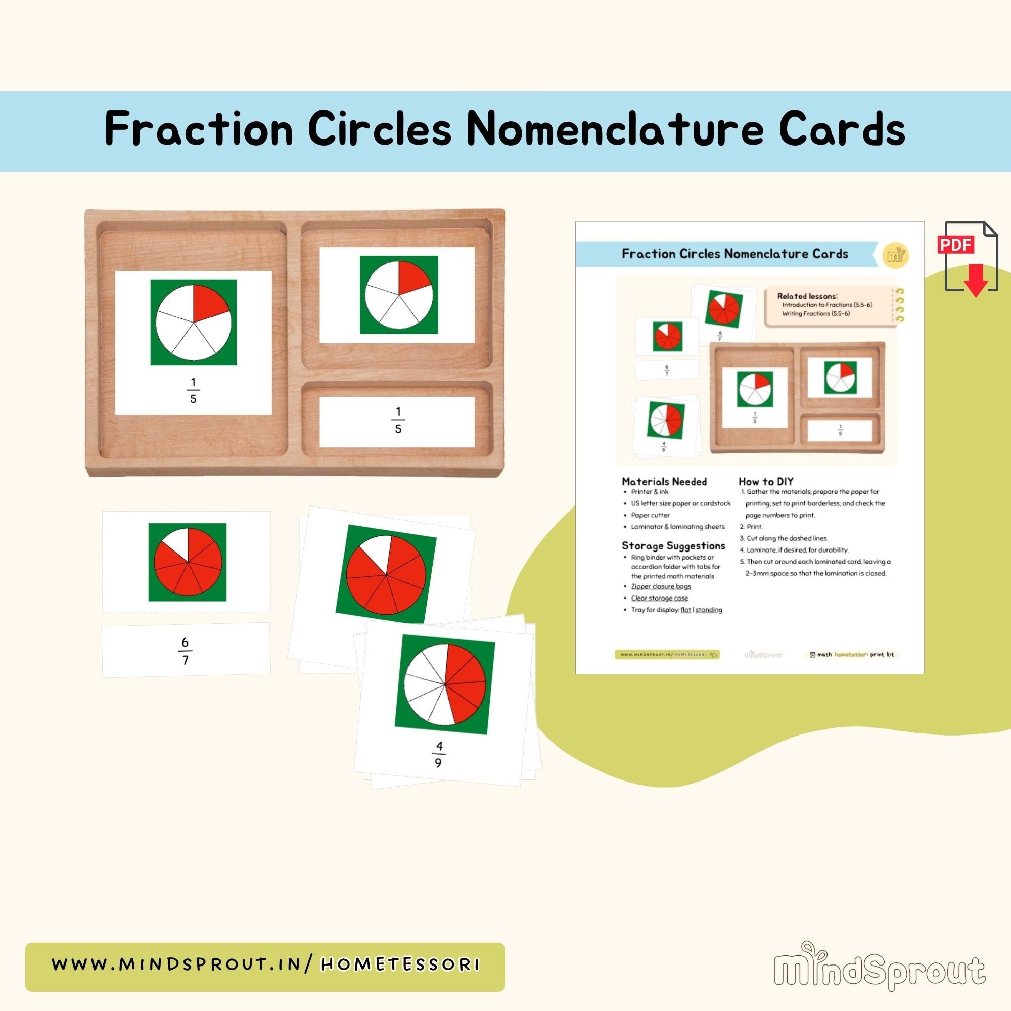 Fraction Circles Nomenclature Cards Montessori Material Math Extension ...