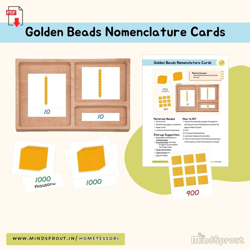 Golden Beads Nomenclature Cards Montessori Math Extension Activity ...