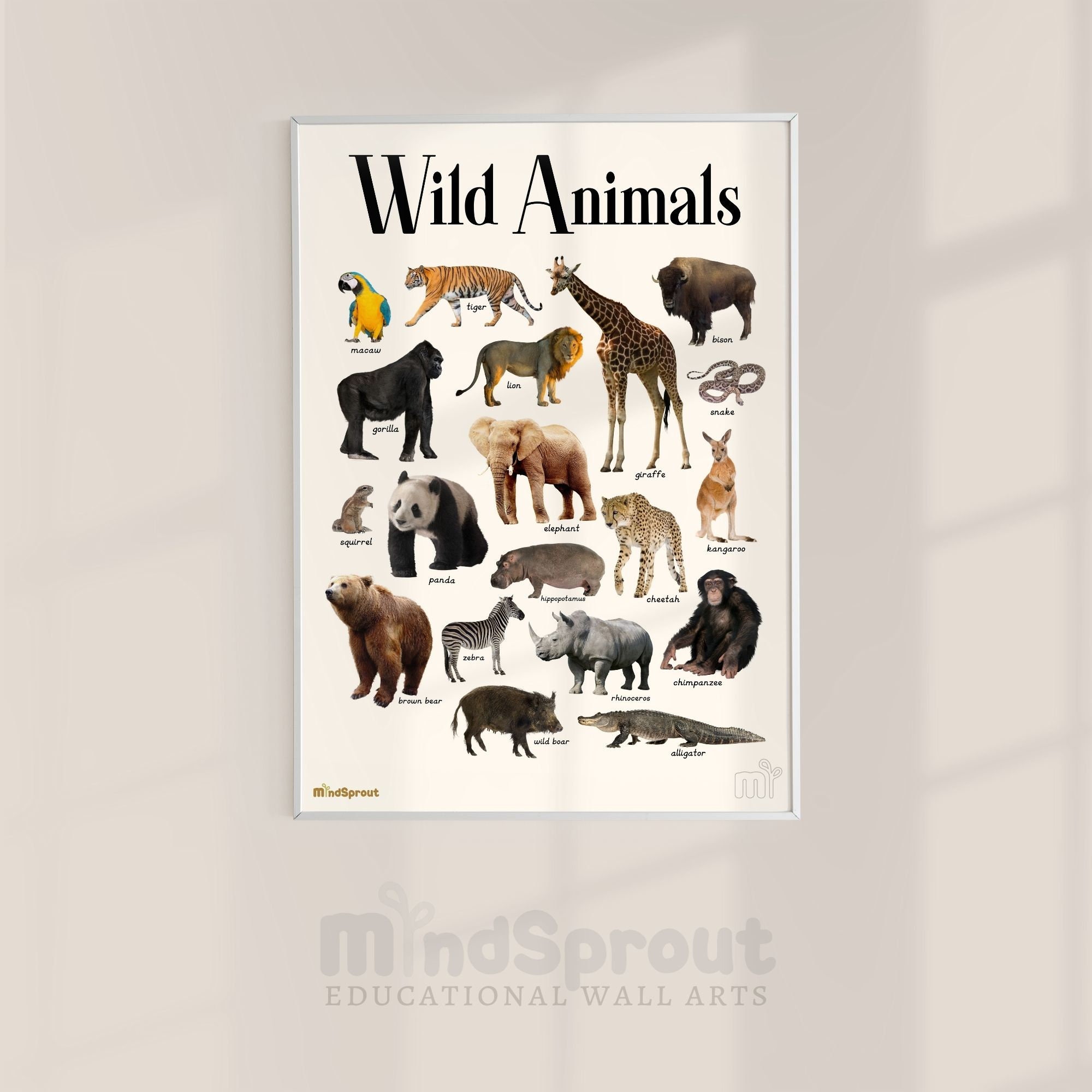 Educational Wall Art Montessori Chart Wild Animal Poster Home Decor for ...