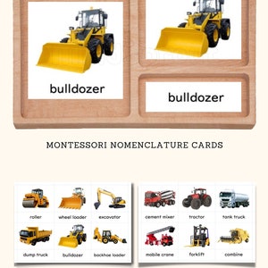 CONSTRUCTION VEHICLES Montessori Nomenclature Classified 3-part Cards ...