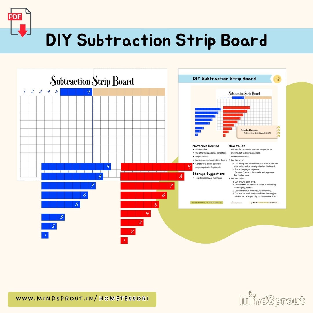 Subtraction Strip Board DIY Montessori Subtraction Tables Math Material ...