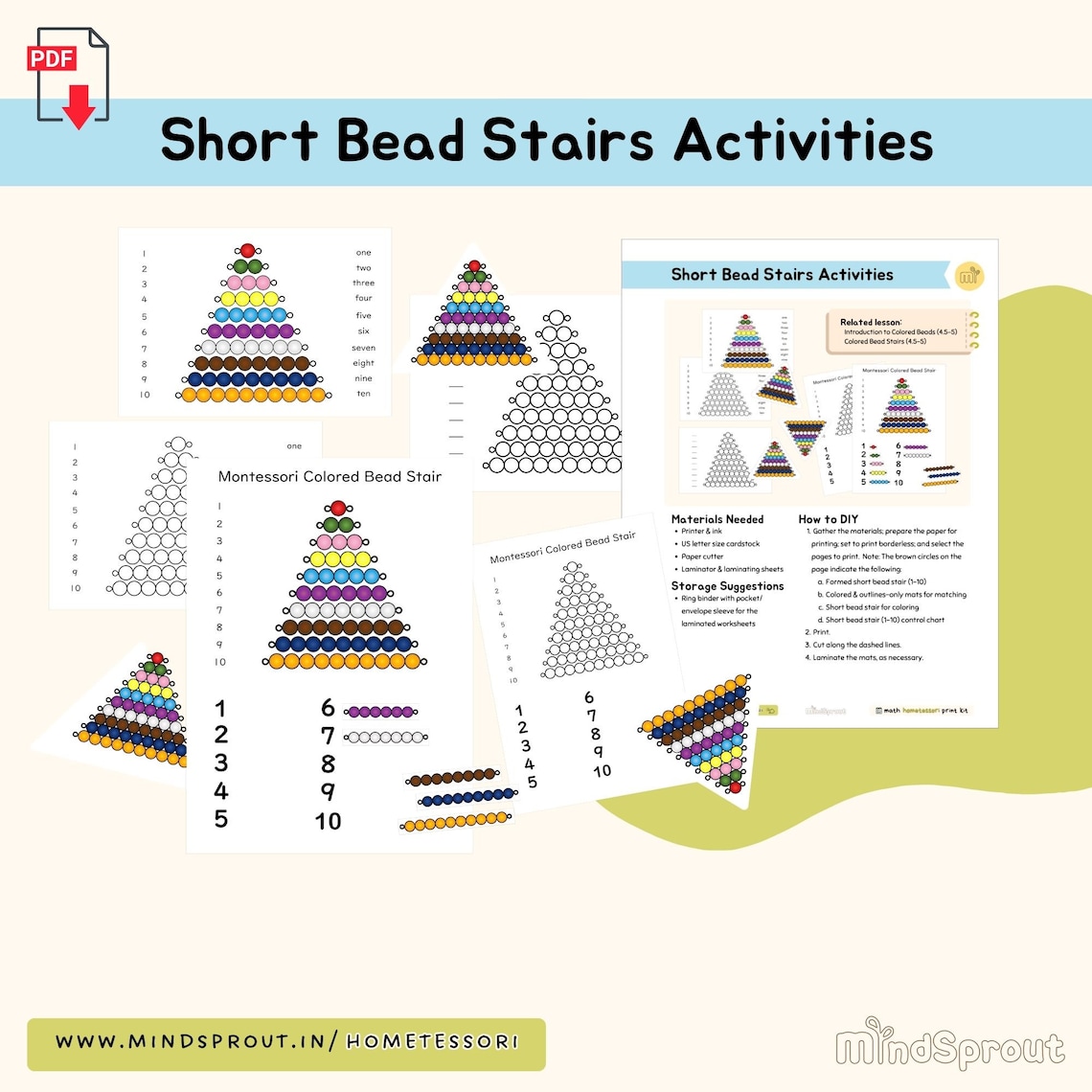 Colored Short Bead Stair Montessori Math Material Counting One-to-one ...