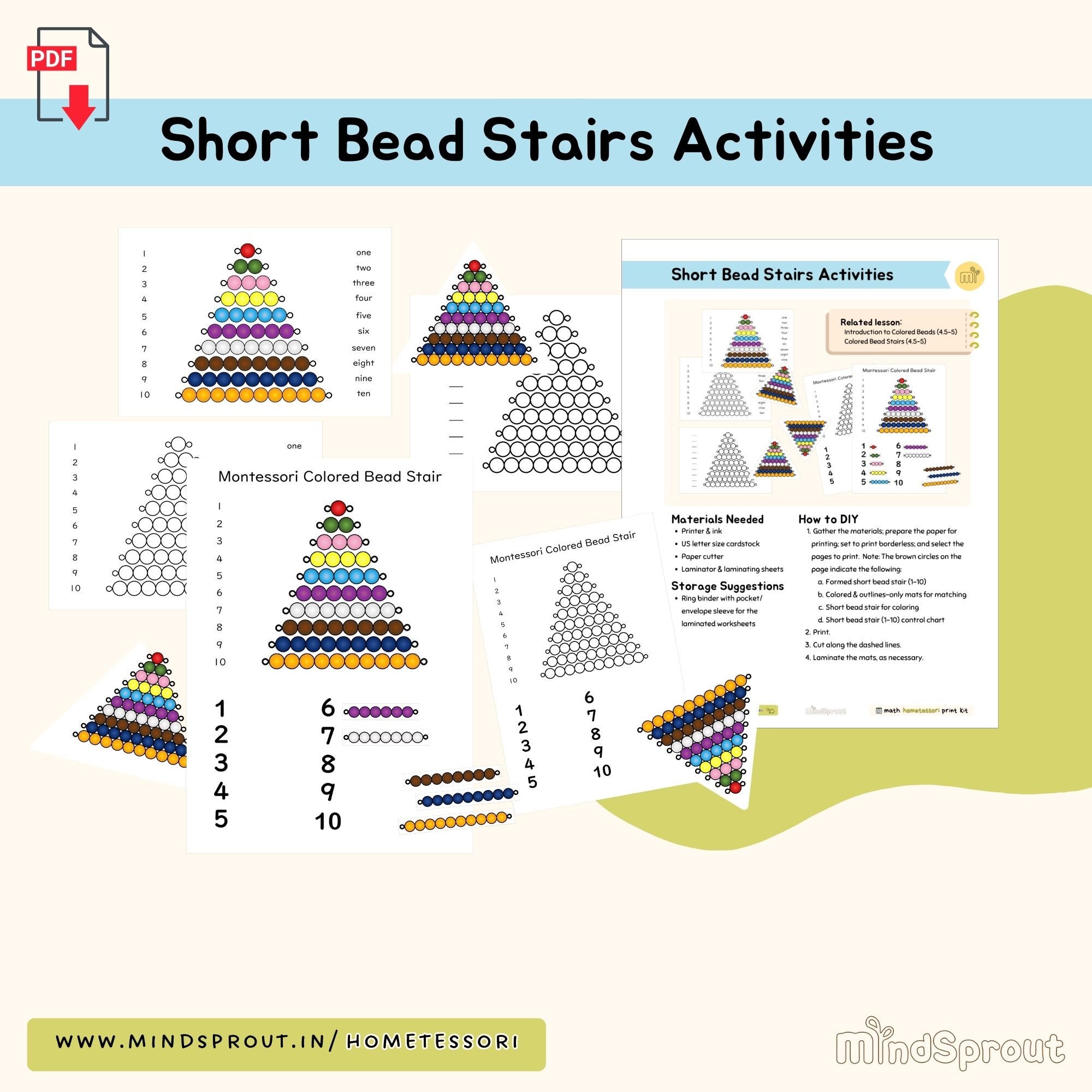 Colored Short Bead Stair Montessori Math Material Counting One-to-one ...
