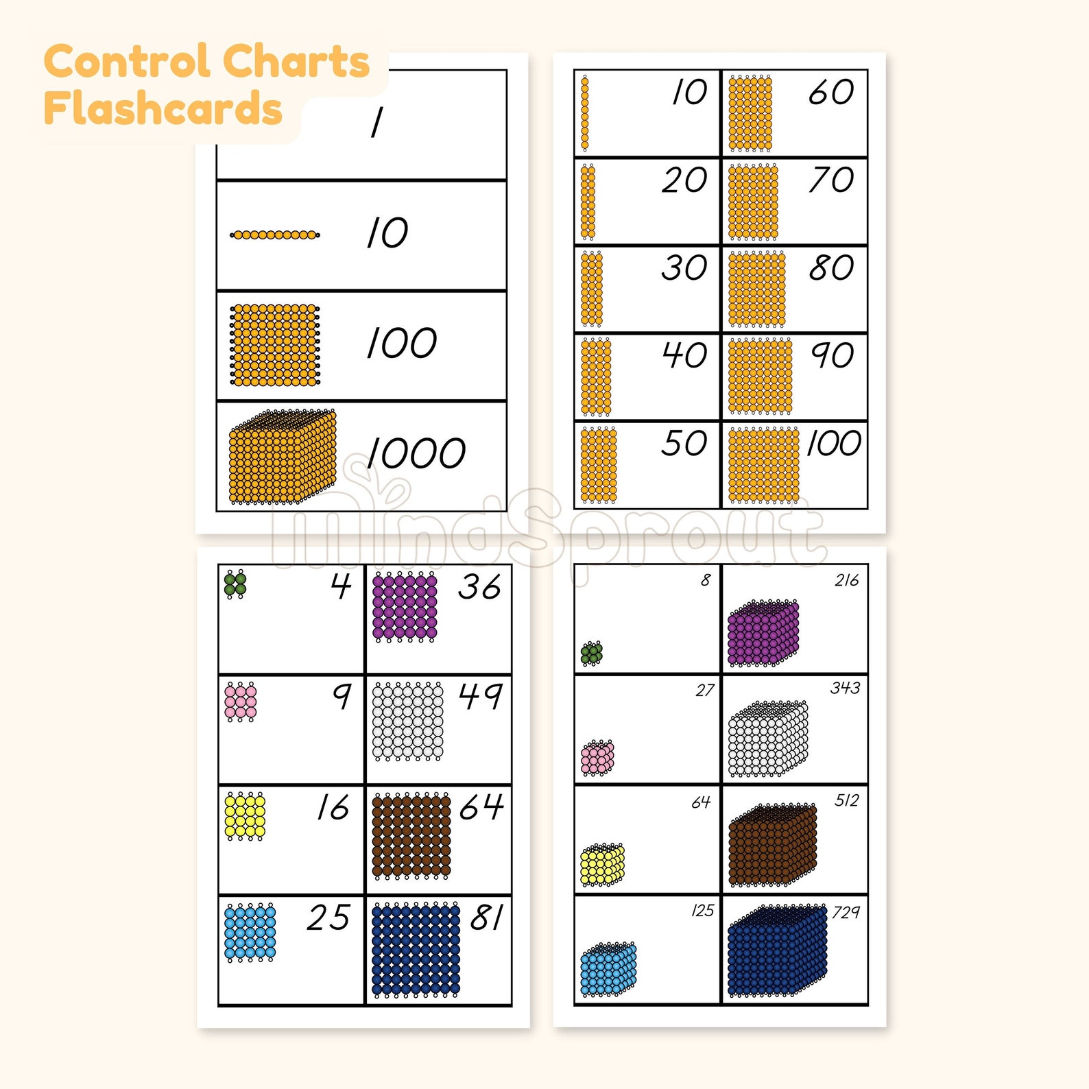 Ten Boards Ten Beads Colored Square Colored Cube Montessori Math ...