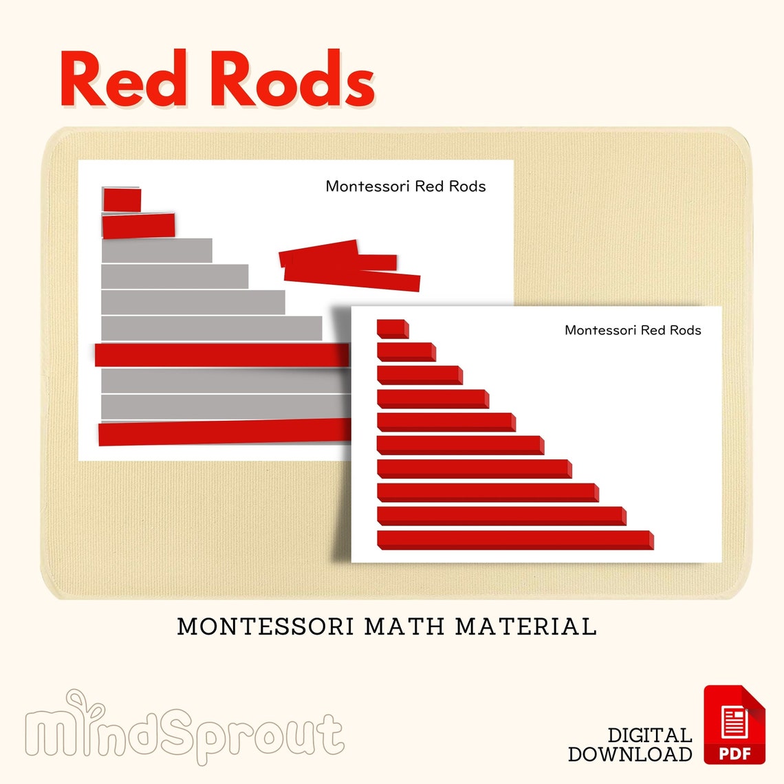Red Rods Montessori Sensorial Material Extension Worksheet Coloring ...