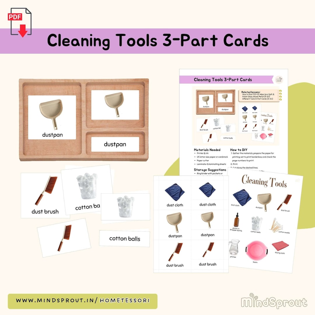 Cleaning Tools 3-part Cards Montessori Practical Life Skill Extension ...