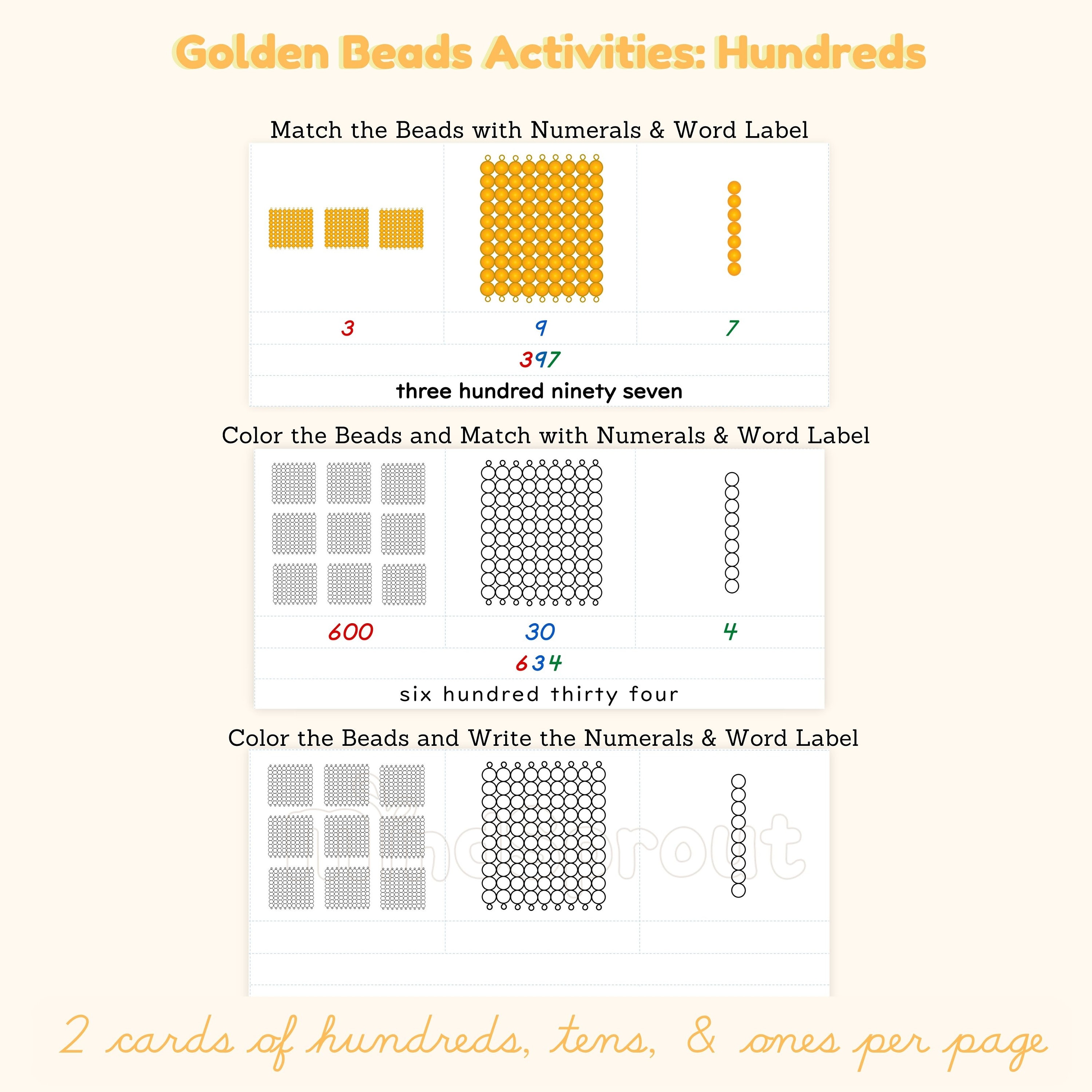 Golden Beads Nomenclature Cards Montessori Math Extension Activity ...