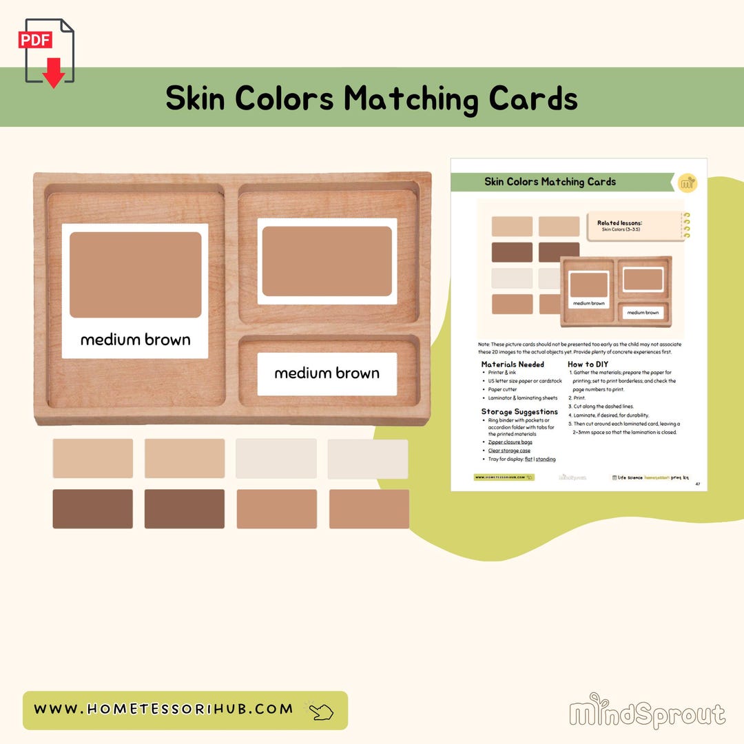 Skin Colors Matching Cards Zoology Montessori Printable Material - Etsy