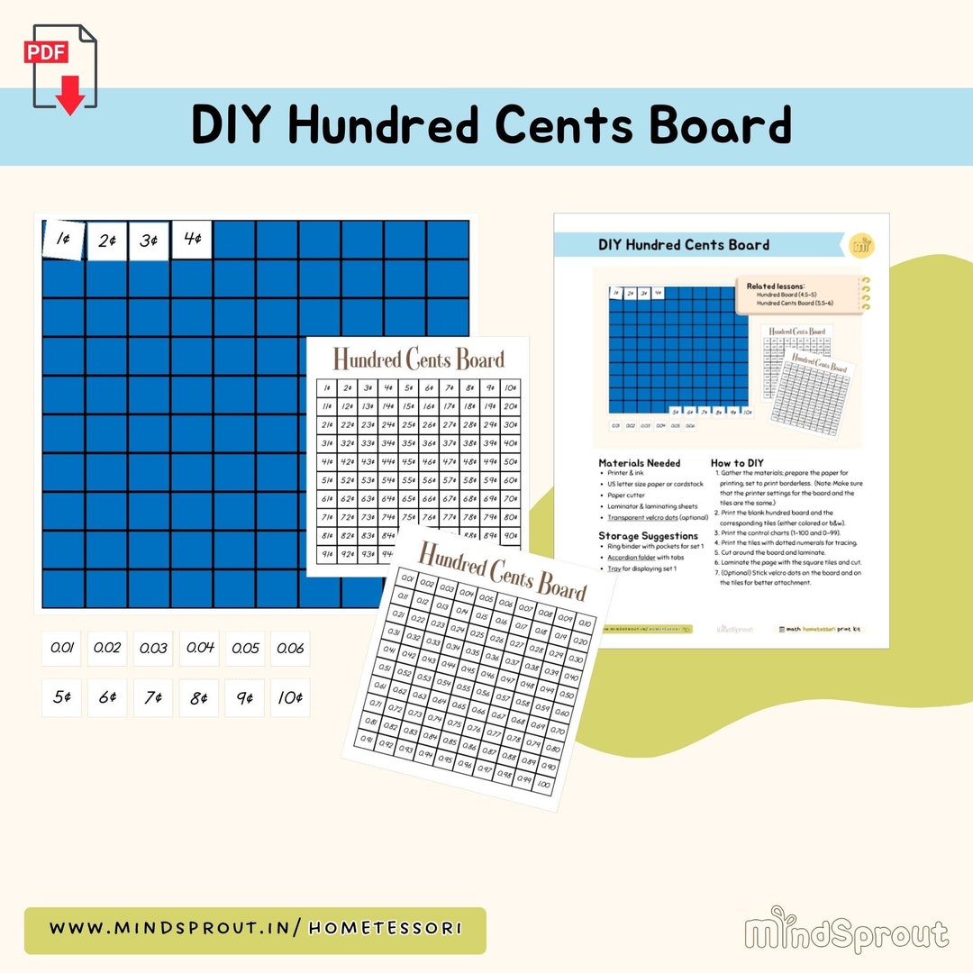 US Money Hundred Cents Board DIY Montessori Material Math Money ...