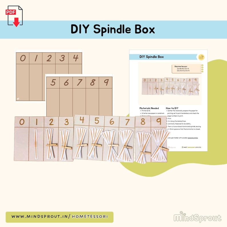 Montessori Spindle Box DIY Montessori Math Material Counting 1 to 9 ...