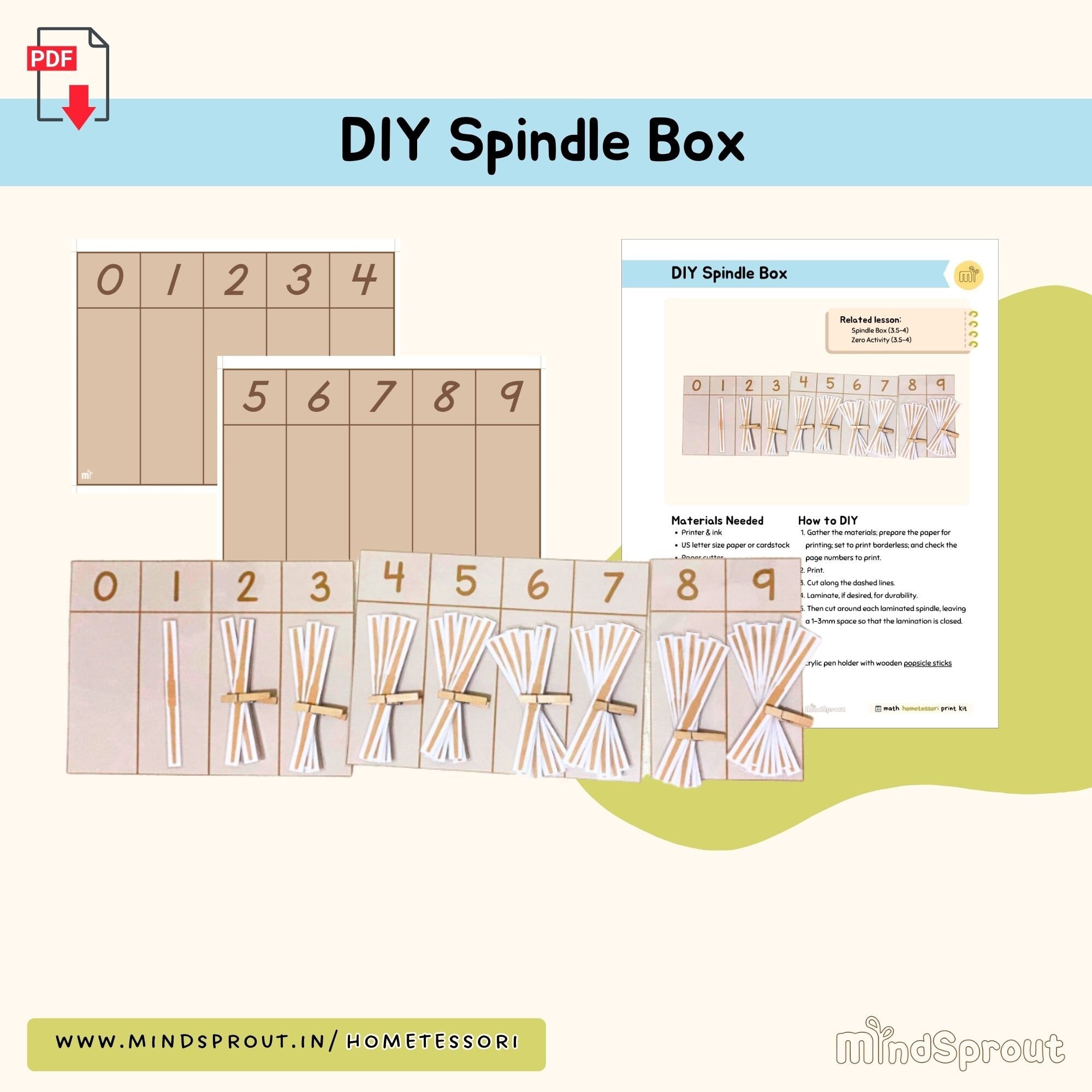 Montessori Spindle Box DIY Montessori Math Material Counting 1 to 9 ...