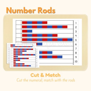 Number Rods Montessori Math Material Extension Activity Matching Cards ...